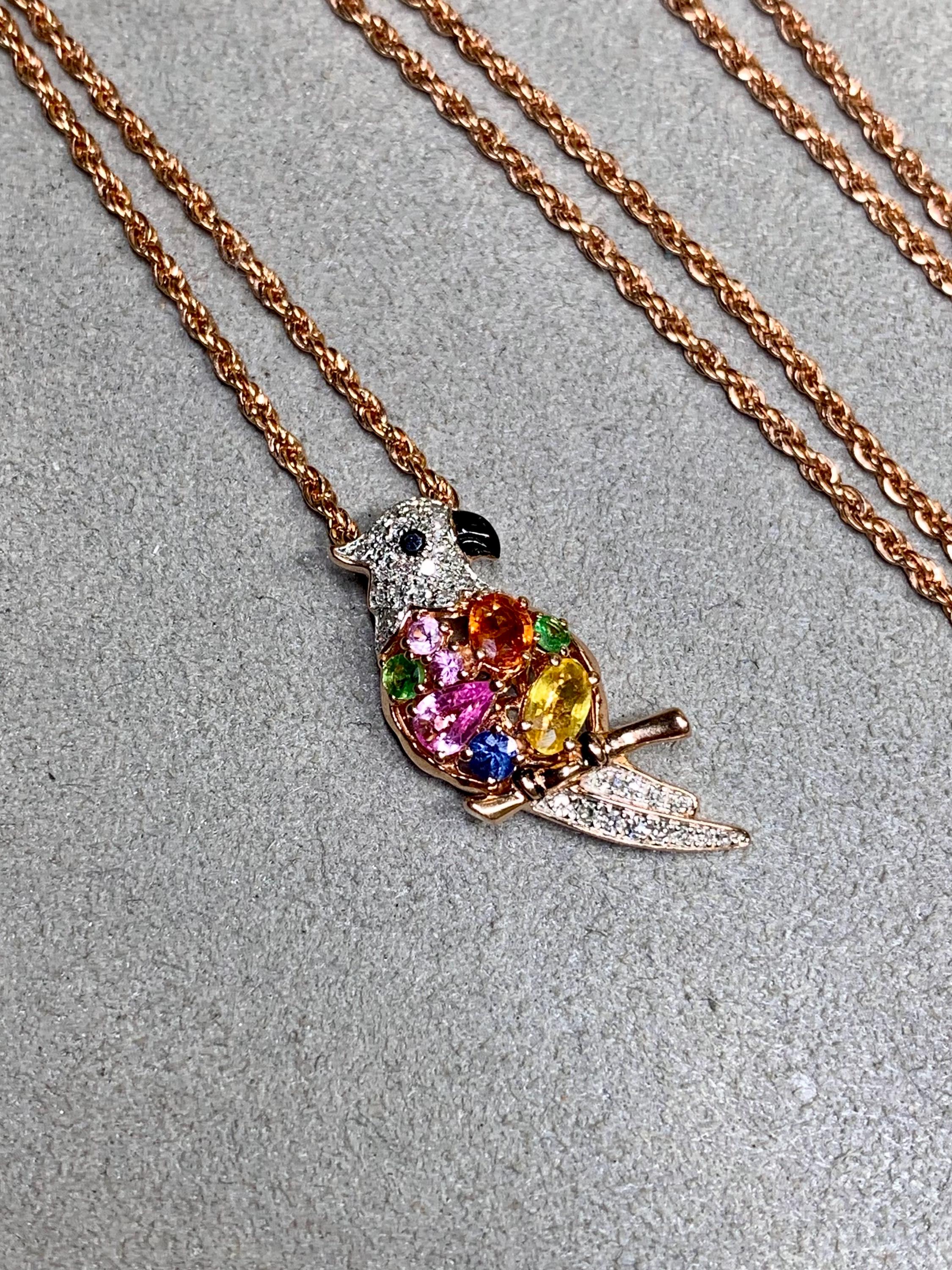 Effy Safari 14K Diamond Multicolored Sapphire Tsavorite Parrot Bird ...