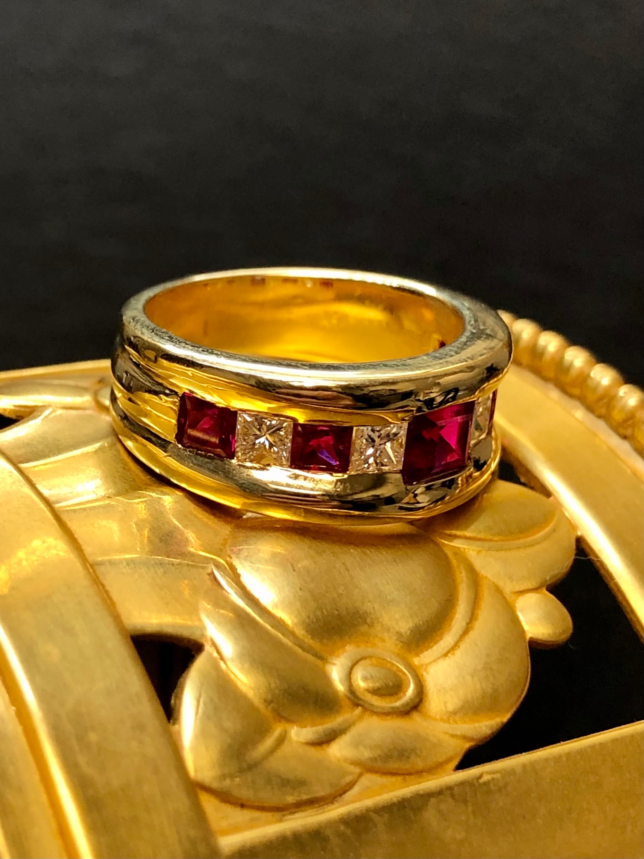 18K Burmese Ruby Princess Cut Diamond Band - Etsy