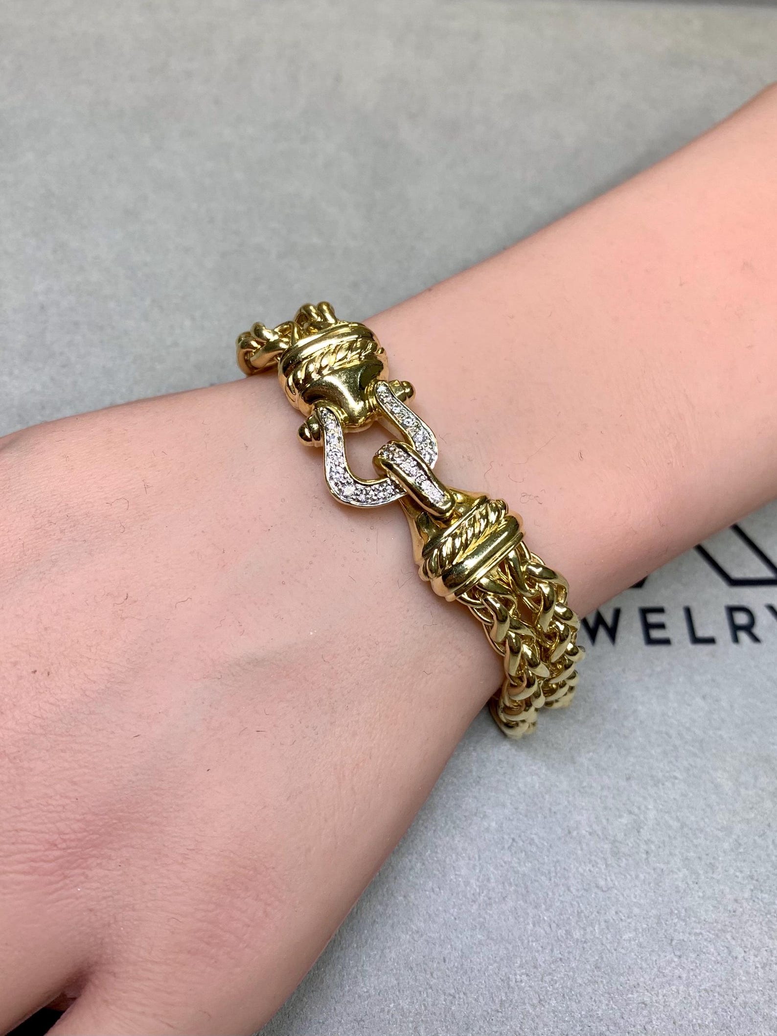Vintage David Yurman 18K Gold Double Wheat Bracelet W/ Diamond Clasp 7. ...