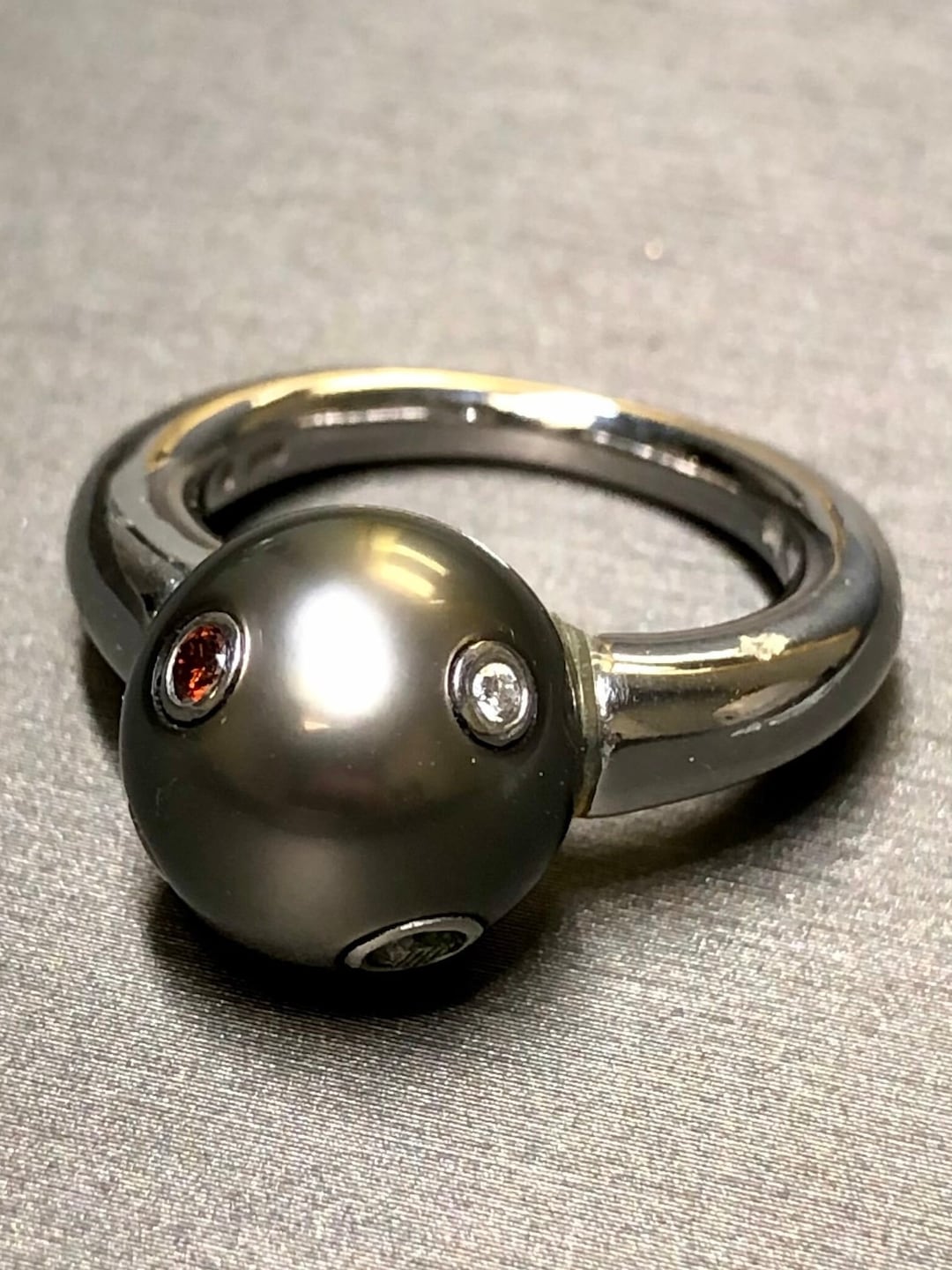 Estate 18K White Gold Mikimoto Tahitian Pearl Multicolored Diamond Cocktail Ring 12.72mm Sz 6.5 ...