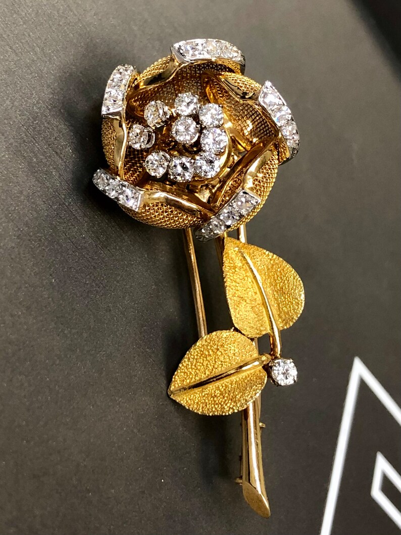 Vintage MERRIN France 18K Articulating Diamond Flower Brooch Pin - Etsy