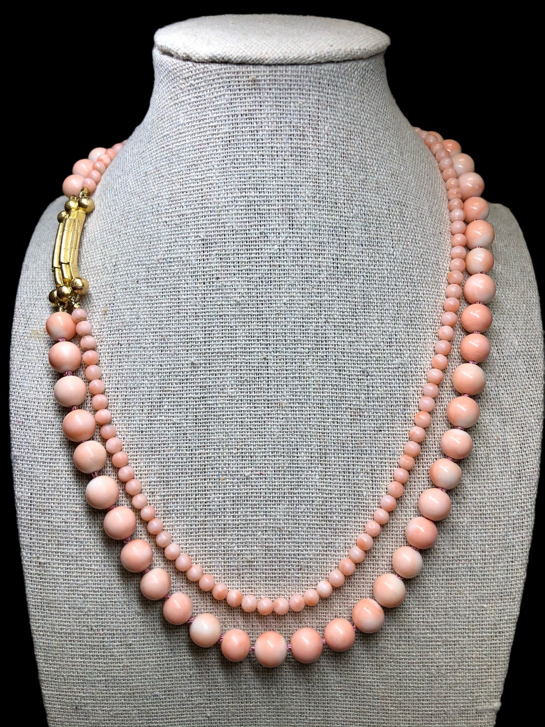Vintage FRENCH 18K Fancy Clasp Double Coral Strand Necklace 18” - Etsy