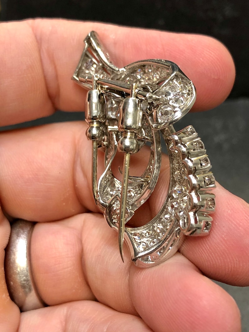 Estate Vintage 1950’s Platinum Large Ornate Diamond Brooch Pin 7.60cttw ...