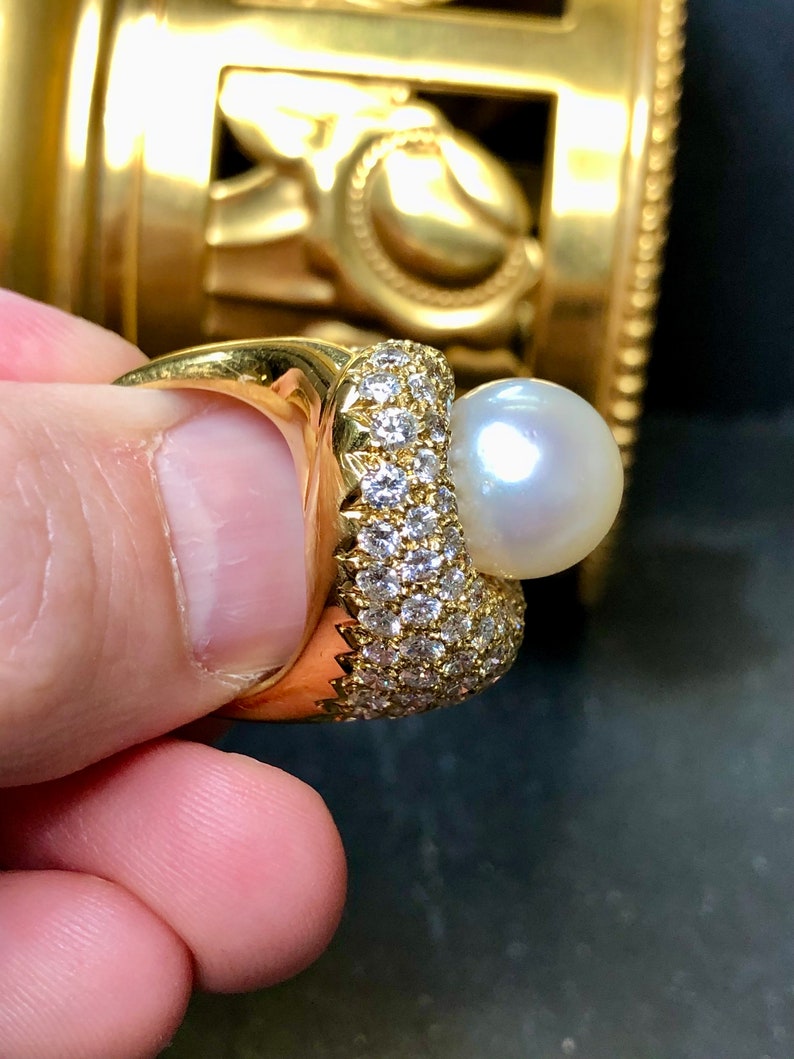 18K Jose Hess Diamond South Sea Pearl Cocktail Ring - Etsy Canada