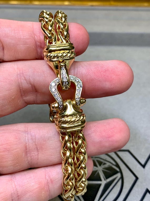 Vintage David Yurman 18K Gold Double Wheat Bracelet w… - Gem