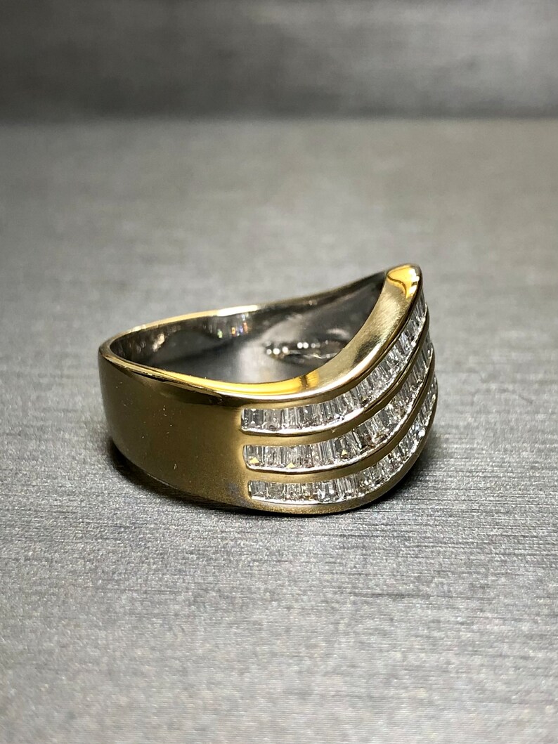 Estate 18K Channel Set Baguette Diamond Wave Band Ring 1.60cttw Sz 7.75 ...