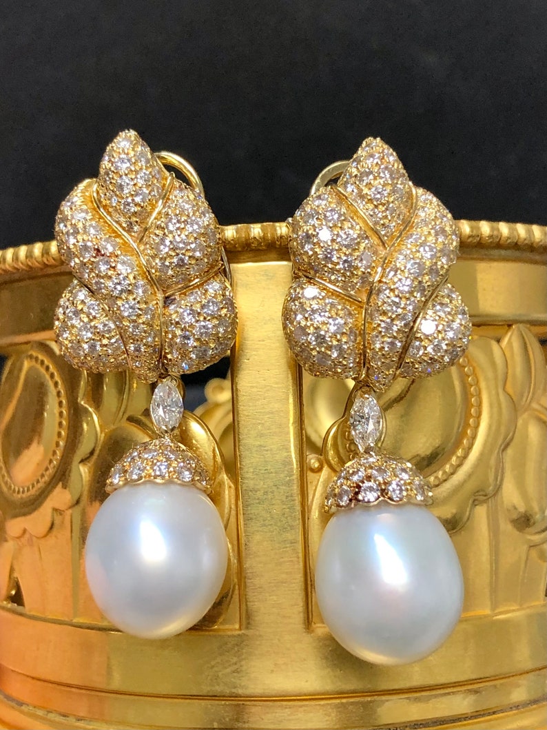 Estate 18K GIOVANE Diamond South Sea Pearl Day Night Drop Earrings 7 ...