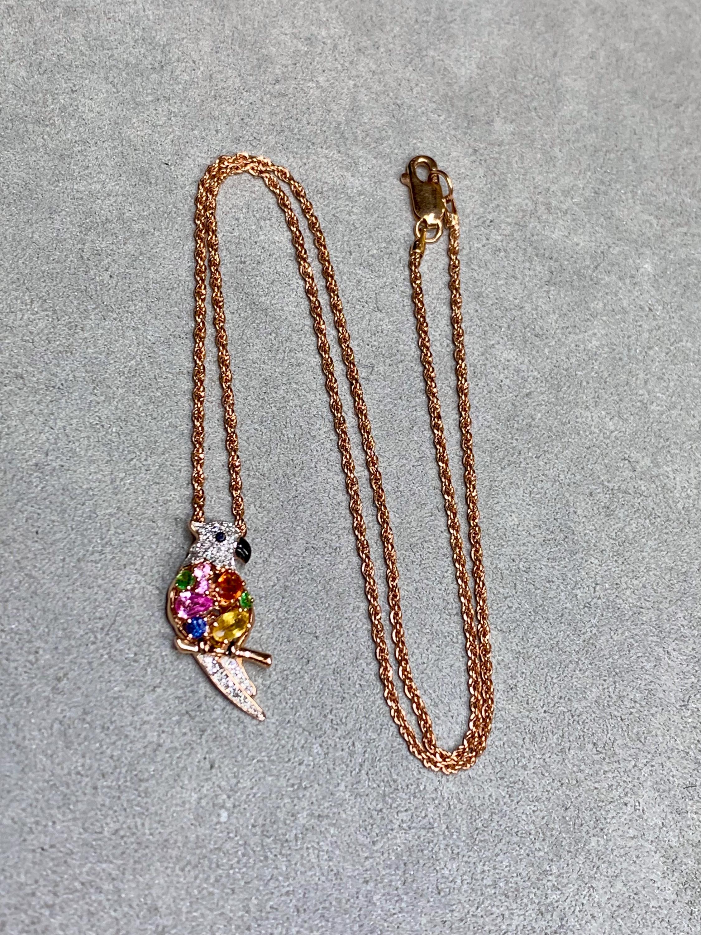 Effy Safari 14K Diamond Multicolored Sapphire Tsavorite Parrot Bird ...