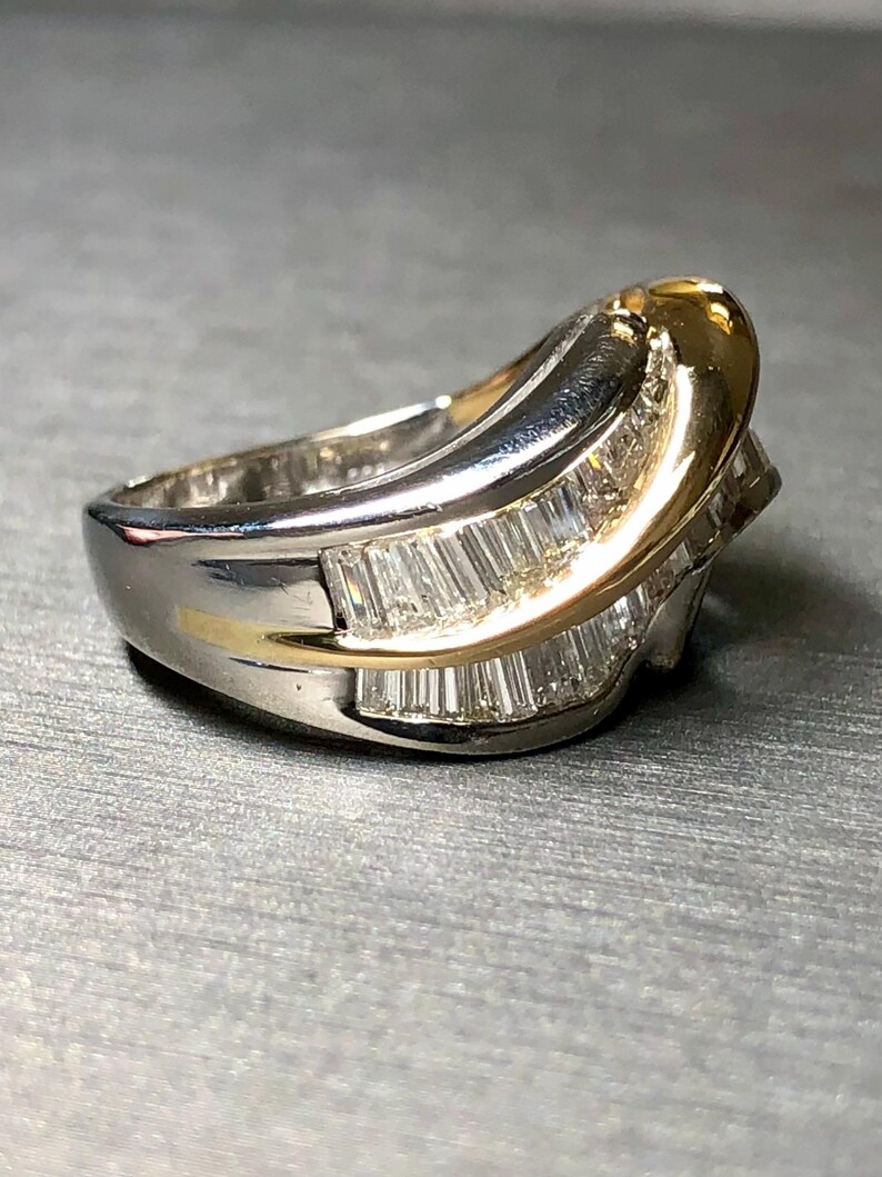 18K Platinum Large Channel Set Baguette Diamond Wave Band Ring 3.20ctw ...