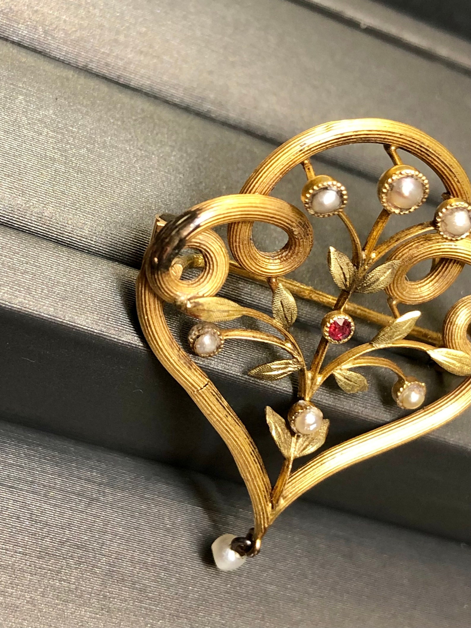 Antique 18K Art Nouveau Enamel Ruby Seed Pearl Pin Brooch - Etsy