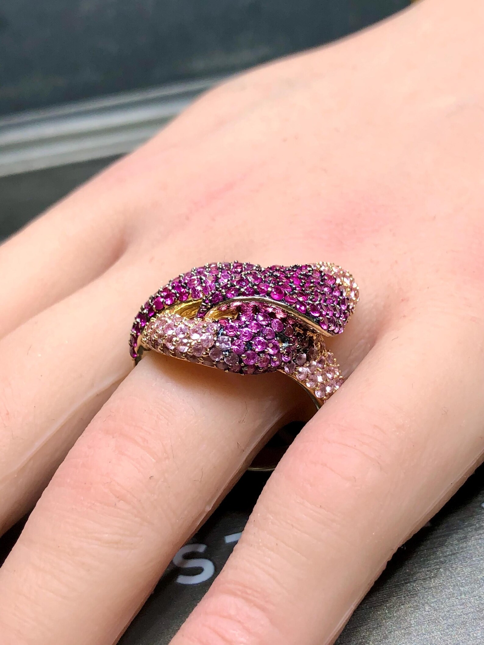 Estate 14K Rose Gold EFFY Pink Sapphire Large Twist Knot Cocktail Ring ...