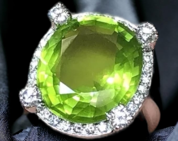 Estate Platinum LARGE Oval Peridot Diamond Cocktail Ring 19.61cttw Sz 6 ...