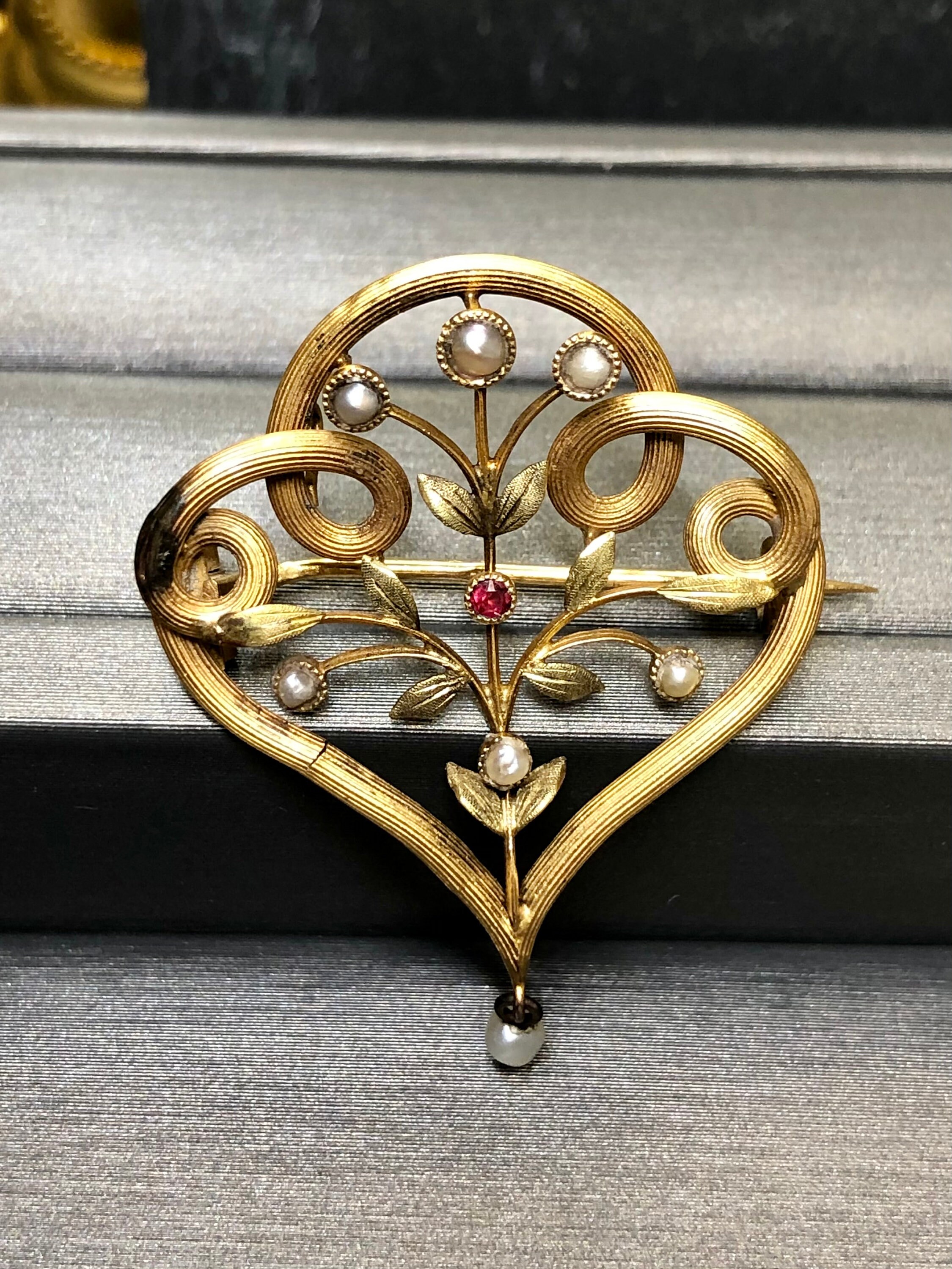 Antique 18K Art Nouveau Enamel Ruby Seed Pearl Pin Brooch - Etsy