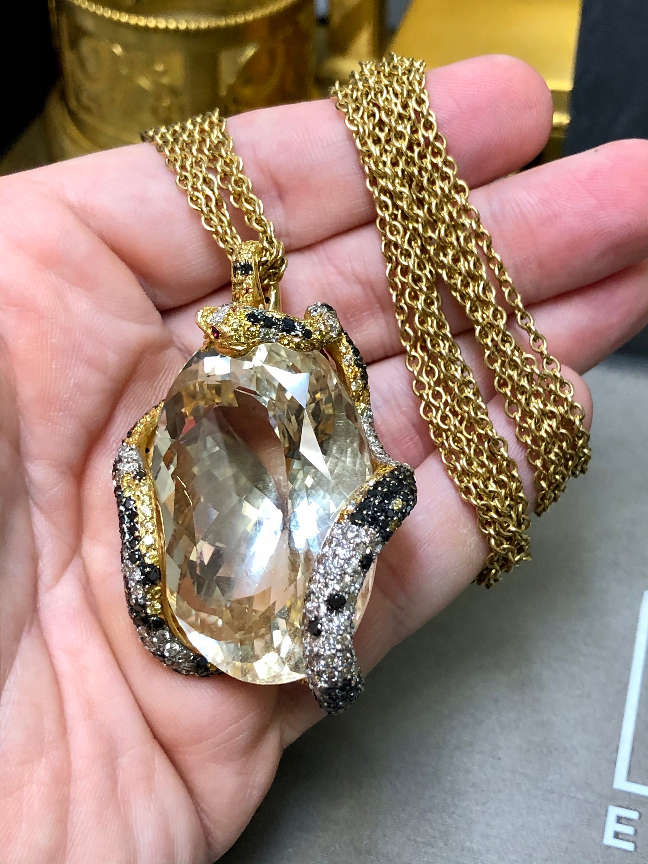 Estate 18K Diamond Ruby Serpent Snake Necklace Pendant 219.84cttw GIA ...