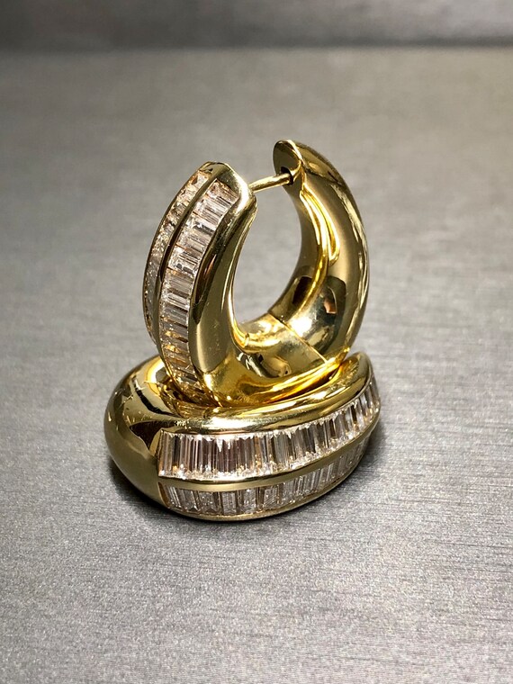 MARCO VALENTE 18K Graduated Baguette Diamond Wide Hoo… - Gem