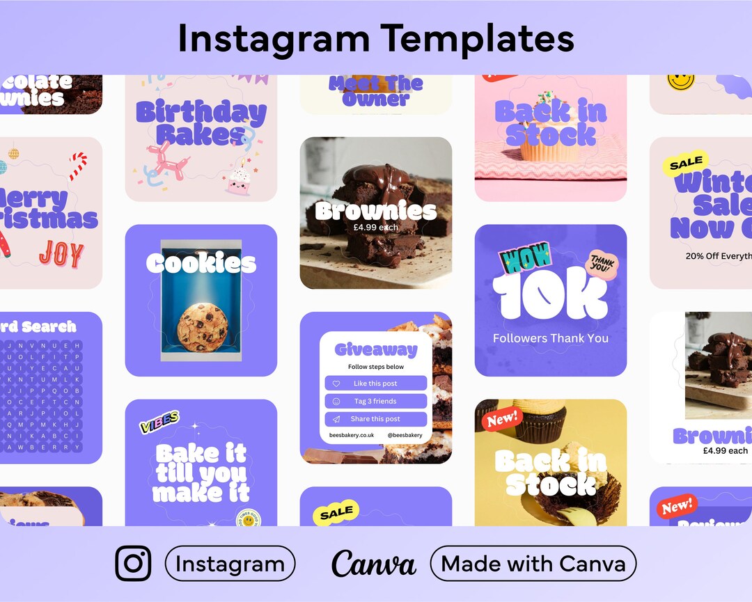 Bold Bakery Instagram Template Bundle Editable Canva Social Media Post ...