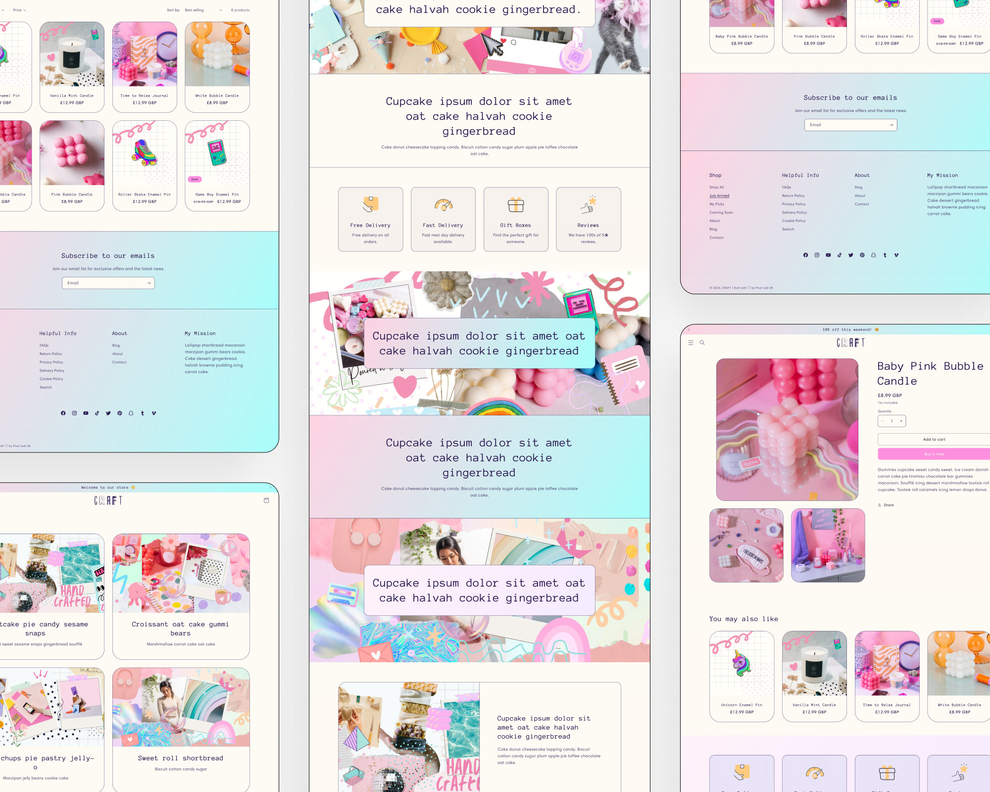 90s Retro Shopify Theme Craft Girly Store Design Fun Colourful Website ...