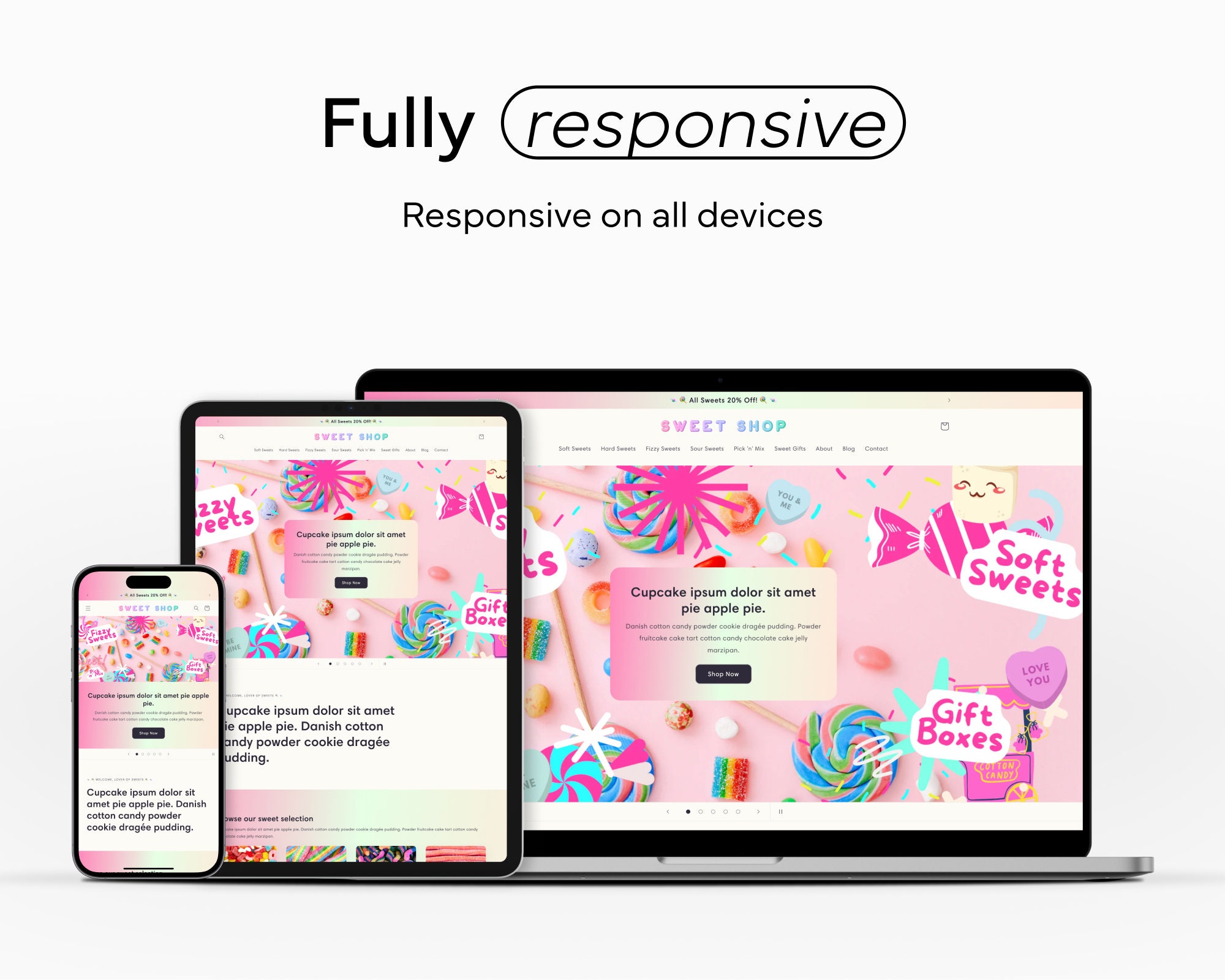 Sweets Shopify Theme Candy Store Design Colourful Website Template Fun ...