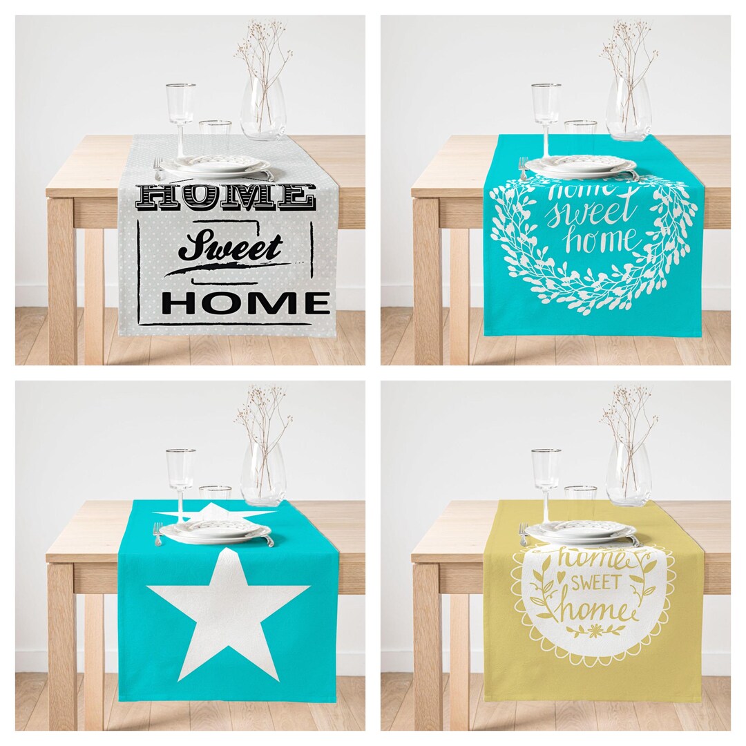 Home Sweet Home Table Runner, Modern Star Design Table Cloth, Cozy ...