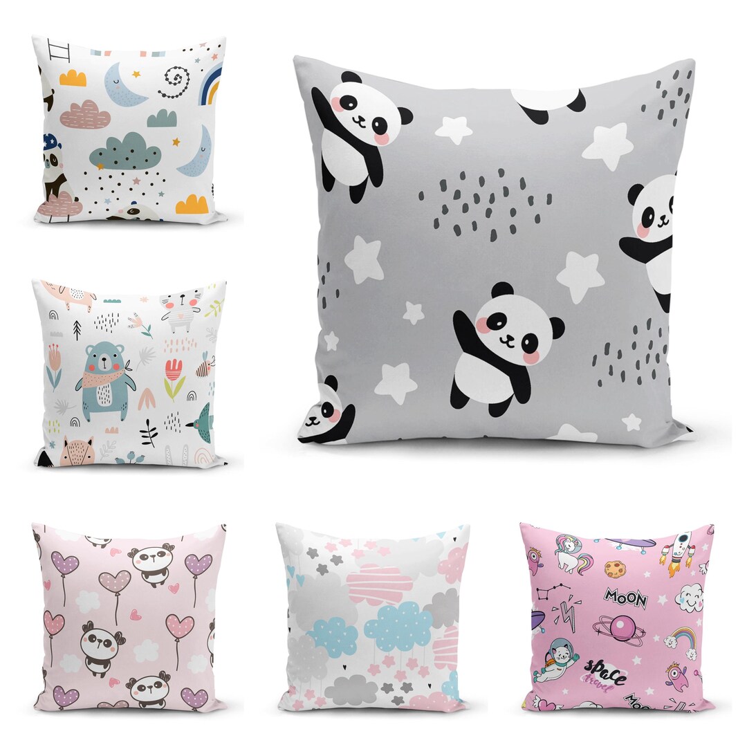 Panda Cushion Cover, Cute Cartoon Panda Pillow Case, Baby Nursery ...