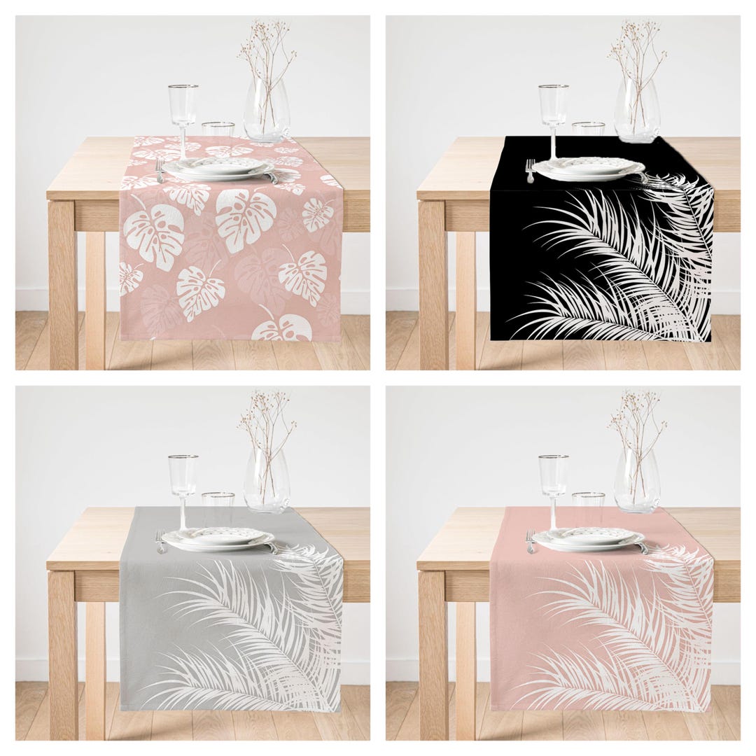 Tropical Leaf Table Runner, Minimal Palm Pattern Table Cloth, Modern ...