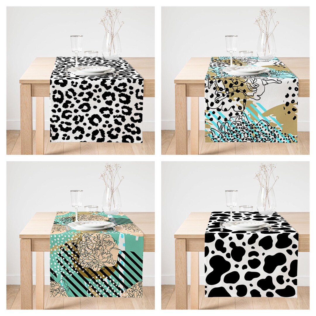 Modern Animal Print Table Runner, Leopard and Cow Pattern Table Cloth ...