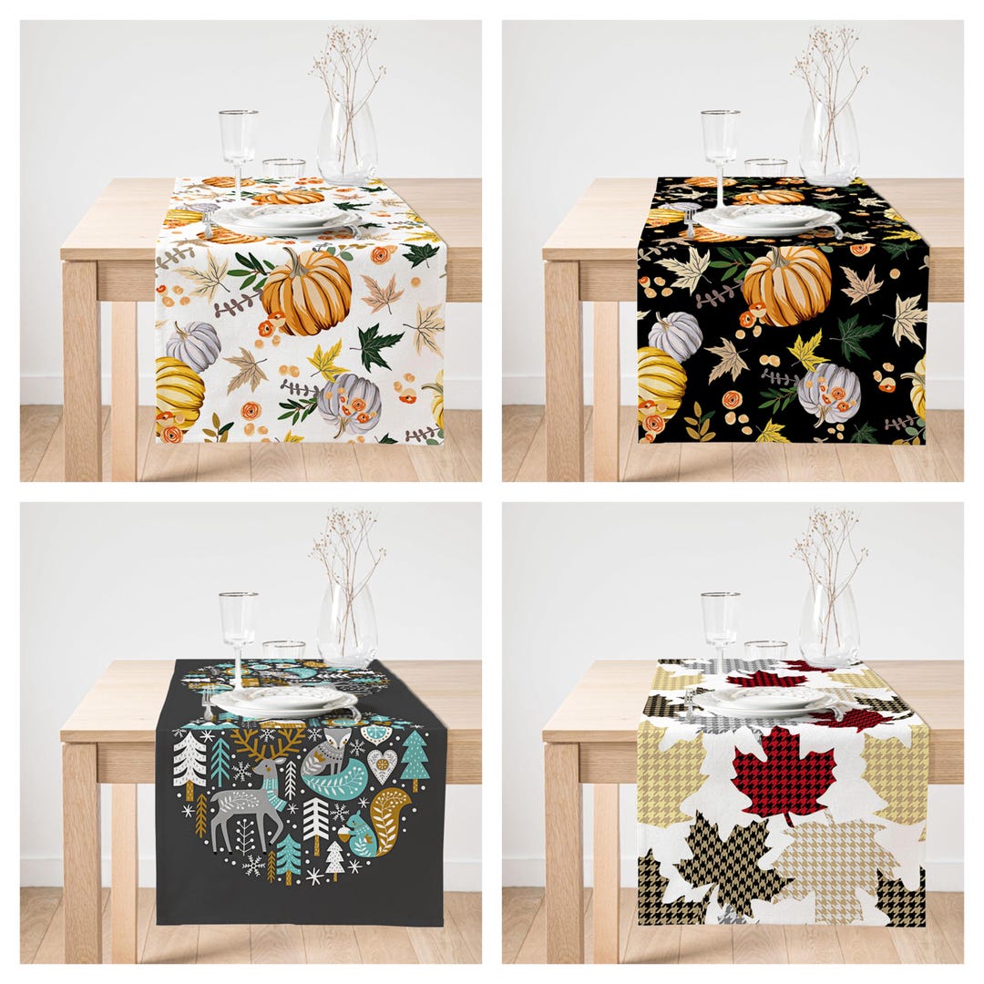 Autumn Harvest Table Runner, Pumpkin Leaf Table Cloth, Fall Season ...