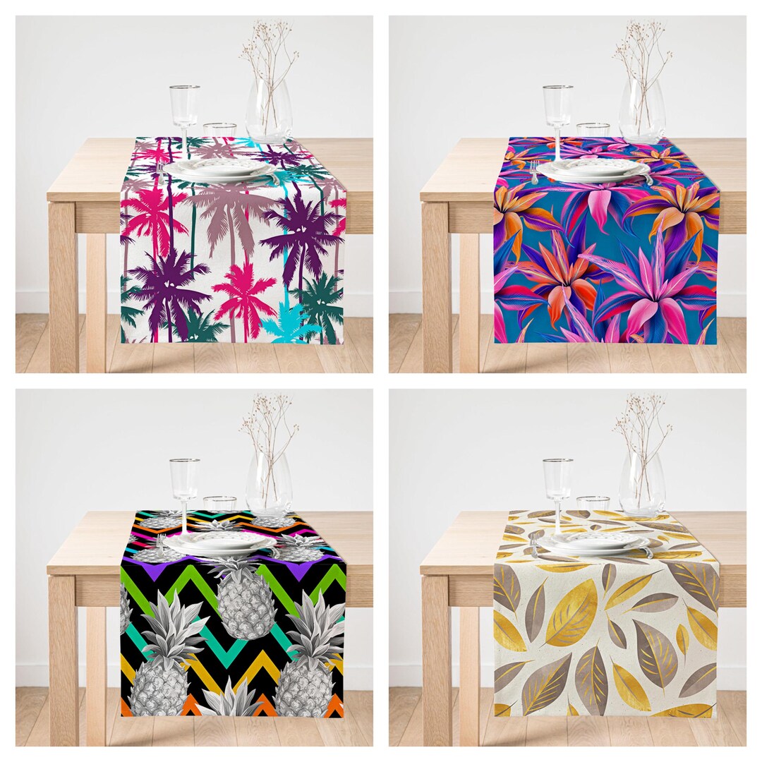 Tropical Palm Leaf Table Runner, Exotic Summer Table Cloth, Colorful ...
