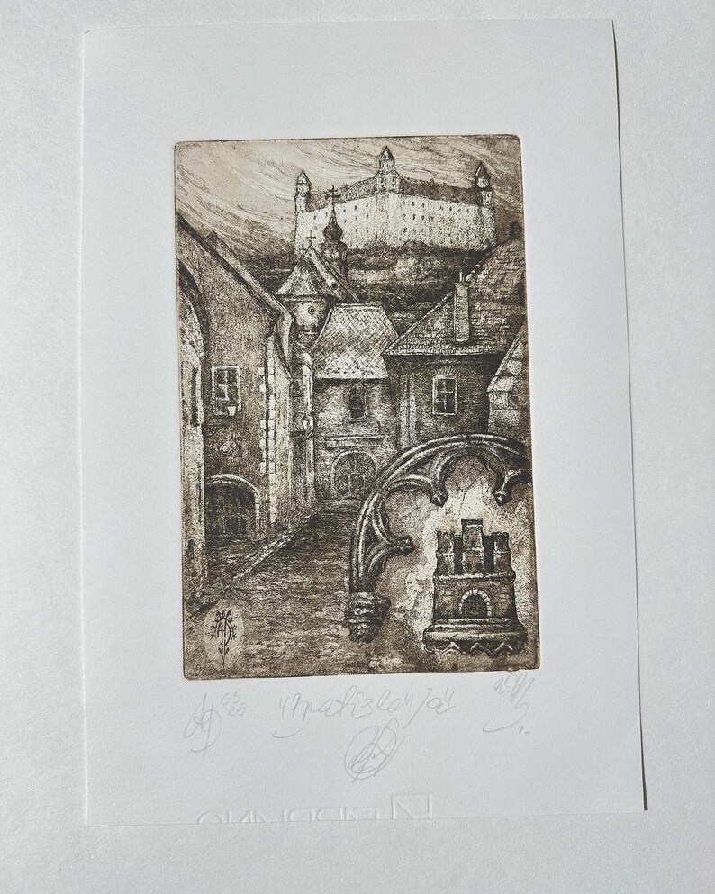 OLD TOWN Intaglio Print Etching Print Aquatint Home Decor Cityscape ...