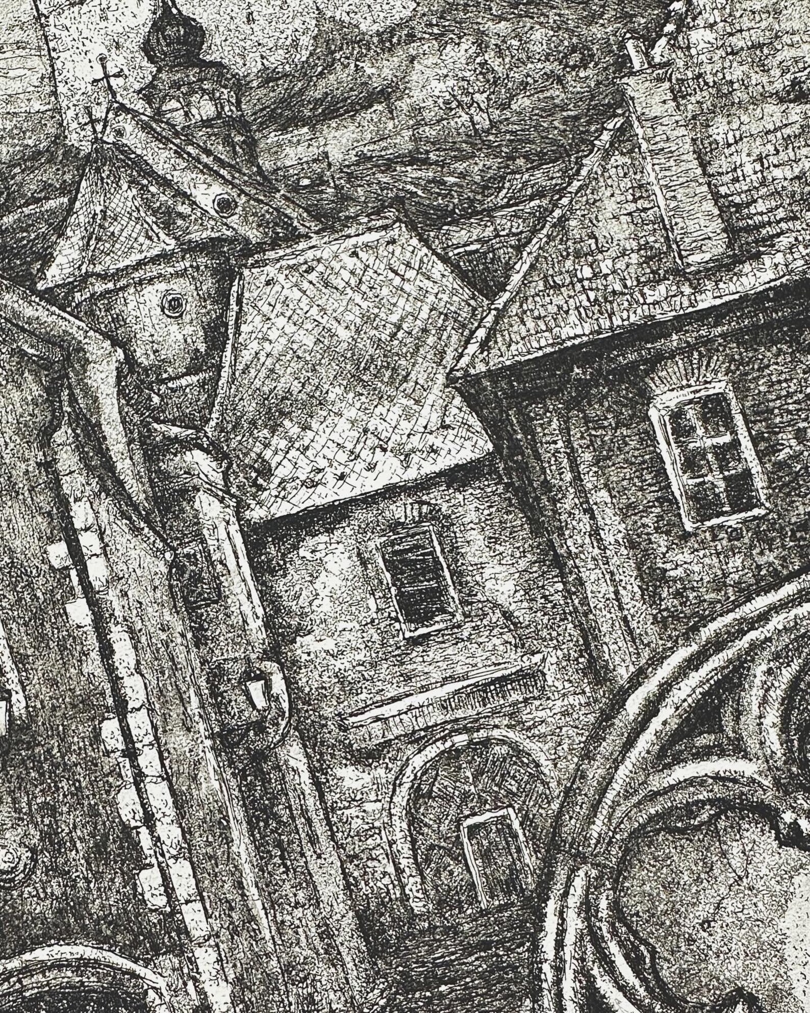 OLD TOWN Intaglio Print Etching Print Aquatint Home Decor Cityscape ...