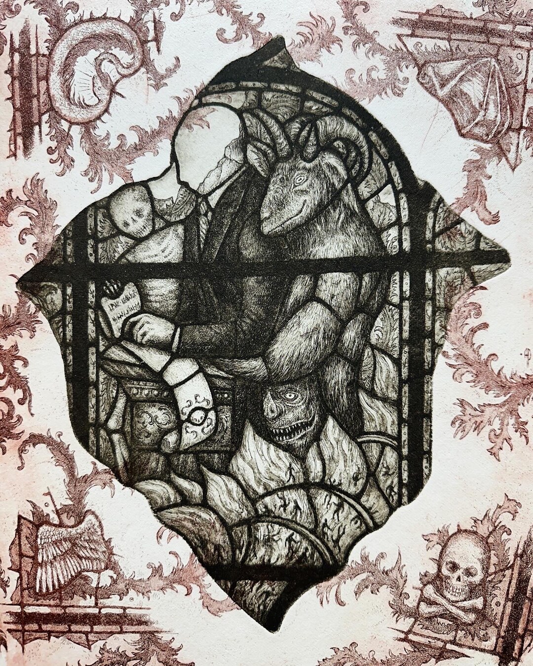VITRAGE 2 Etching Intaglio Art Print Gothic Devil Etching Print - Etsy