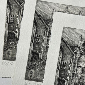OLD TOWN Intaglio Print Etching Print Aquatint Home Decor Cityscape ...