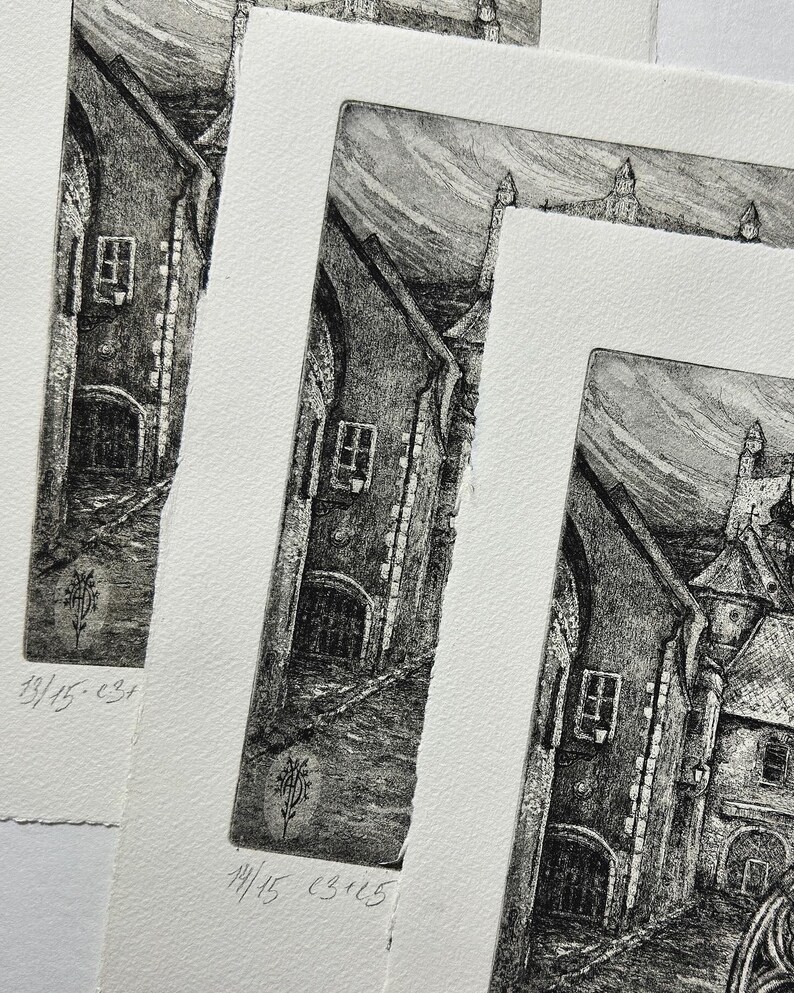 OLD TOWN Intaglio Print Etching Print Aquatint Home Decor Cityscape ...