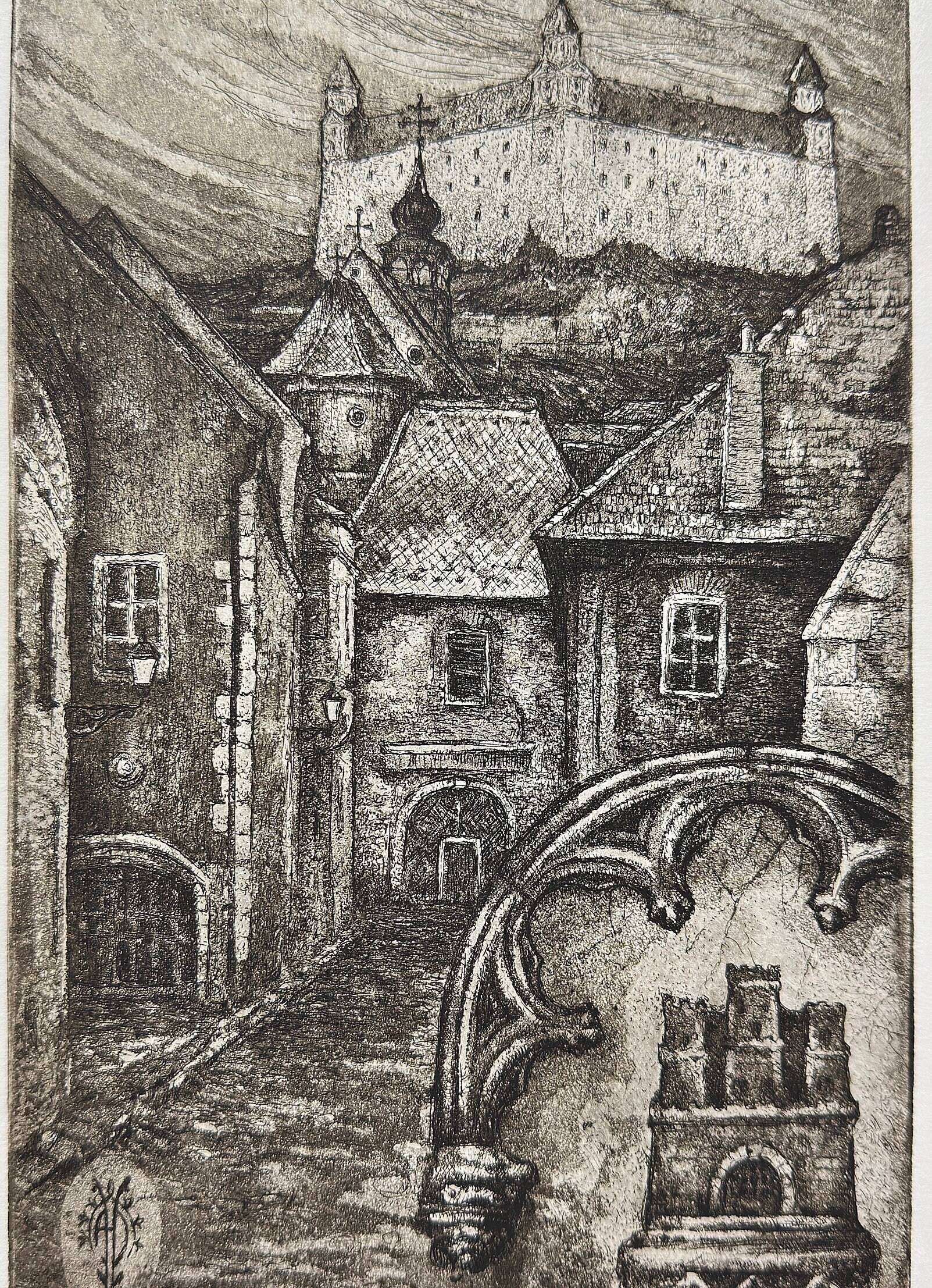 OLD TOWN Intaglio Print Etching Print Aquatint Home Decor Cityscape ...
