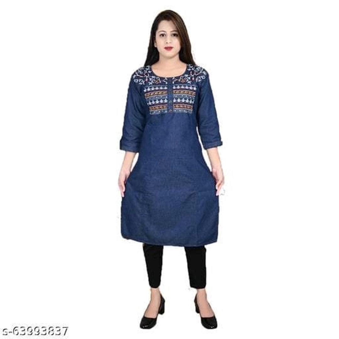 Stylish New Pure Cotton Fabric Denim Embroidered Straight - Etsy