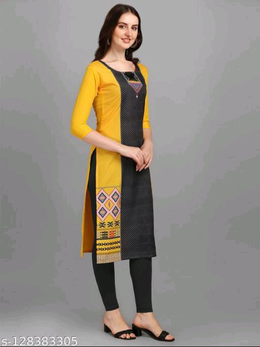 BEAUTIFUL Black and Yellow Color Crape Printed Kurti for Women and ...