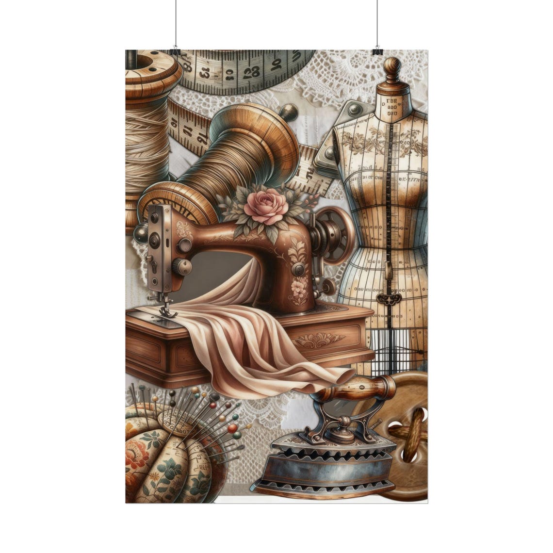 Vintage Sewing Art Print: Sewing Machine, Mannequin, & Iron - Etsy