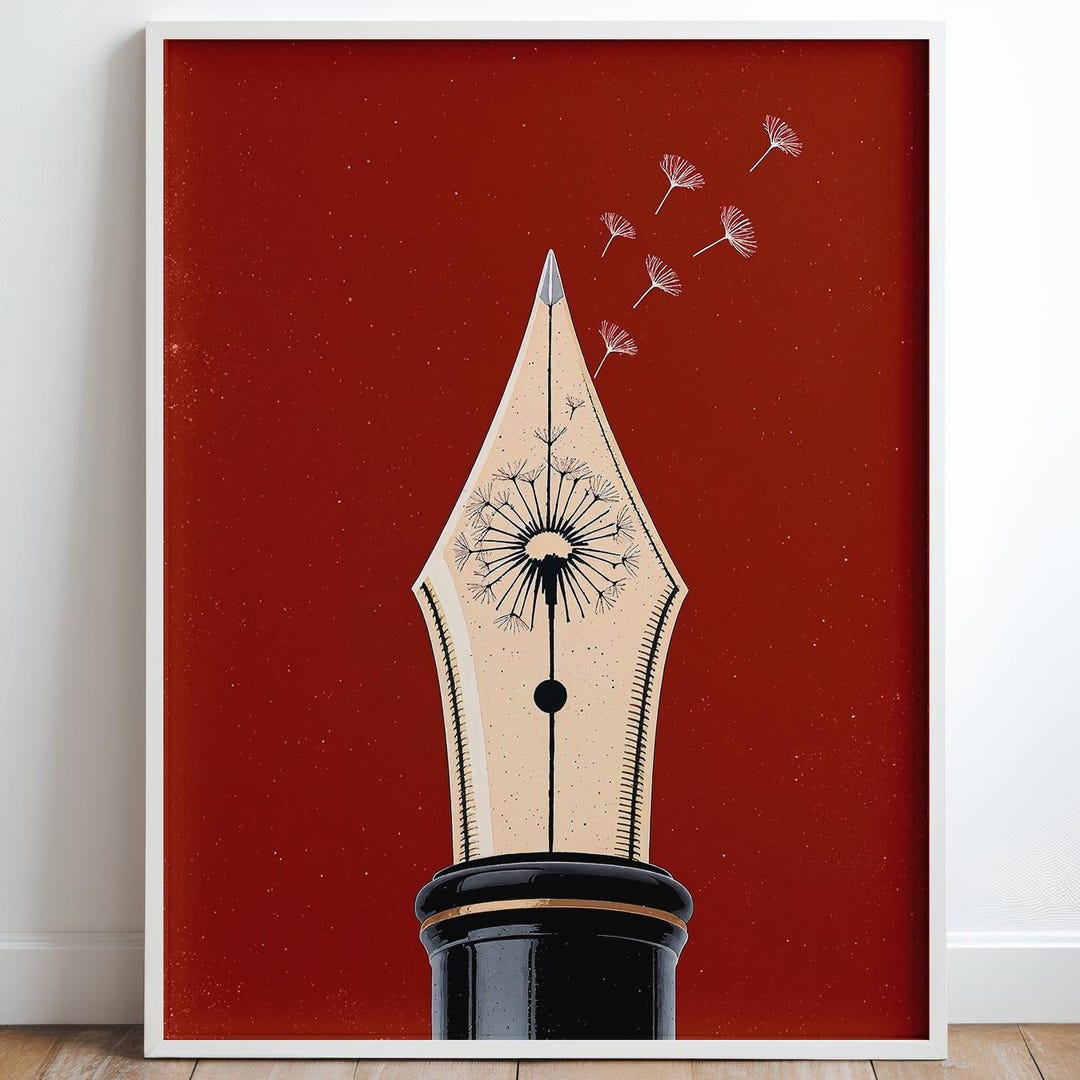 Fountain Pen Dandelion Art Print: Literary Home Office Decor - Etsy