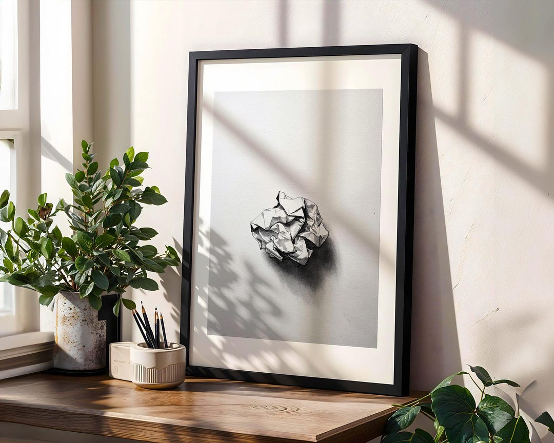 Crumpled Paper Art Print: Minimalist Home Office Decor - Etsy