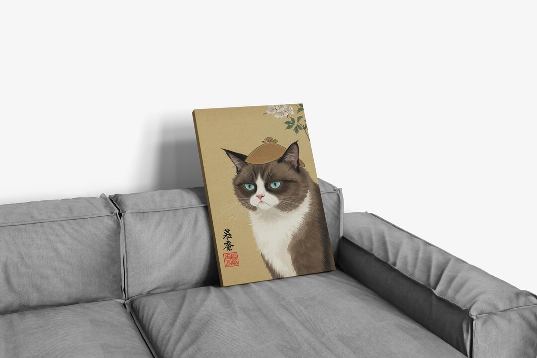 Artistic Grumpy Cat Portrait Canvas - Cat Lover Gift, Home Decor, Wall ...