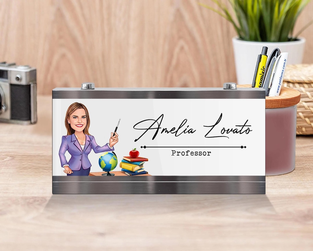 Female Professor Desk Metal Name Plate for Women, Funny Desk Name Sign ...