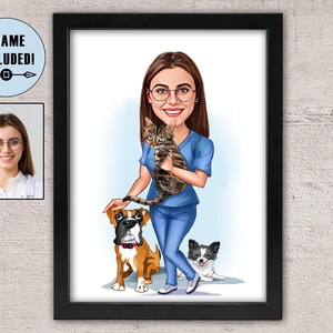 Custom Veterinarian Caricature Portrait - Framed Vet Tech Gift - Etsy