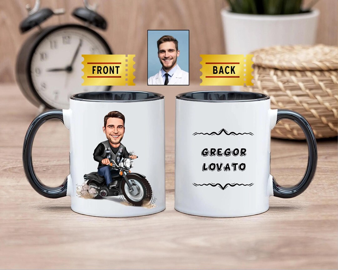 Custom Motorcycle Coffee Mug With Caricature From Photo, Motorcycle ...