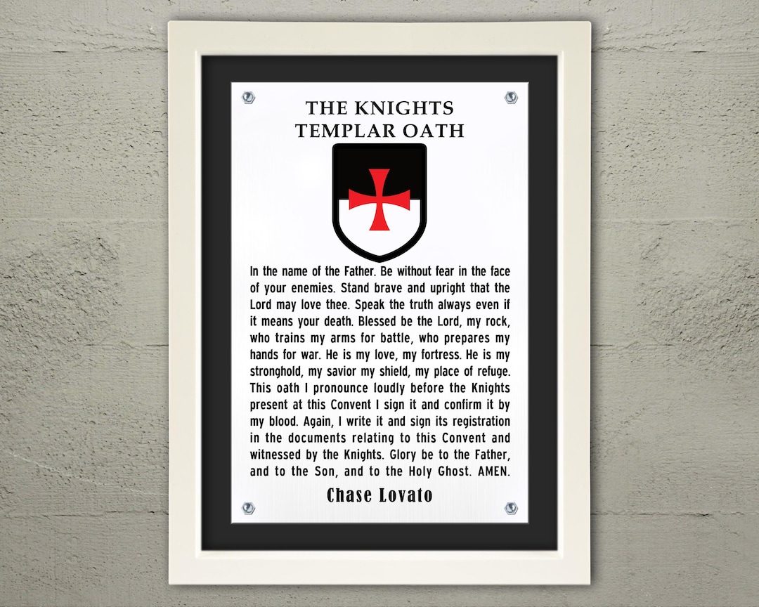 The Knights Templar Oath Framed White Metal Plaque, Personalized ...
