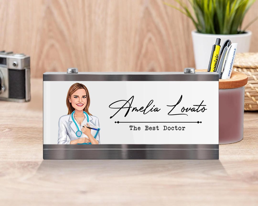 Custom Doctor Desk Name Plate: Female Doctor Caricature Portrait - Etsy