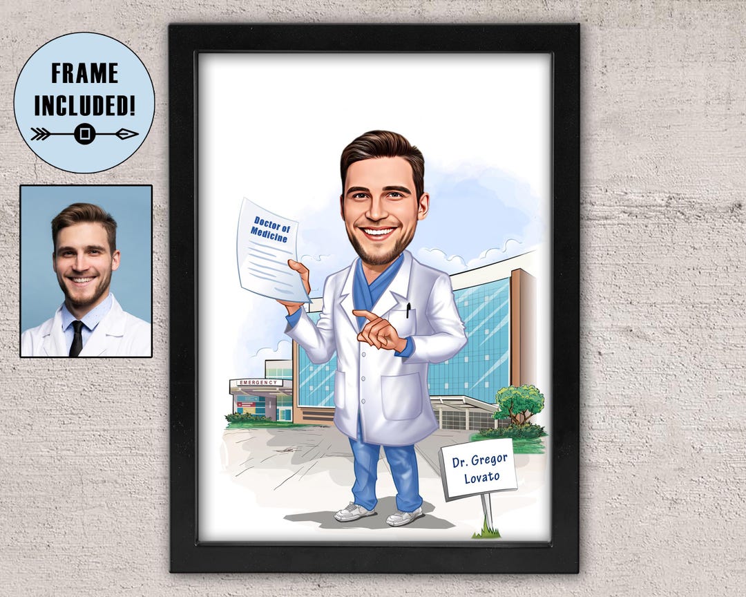 Custom Doctor Framed Caricature, Doctor Portrait, Caricature From Photo ...