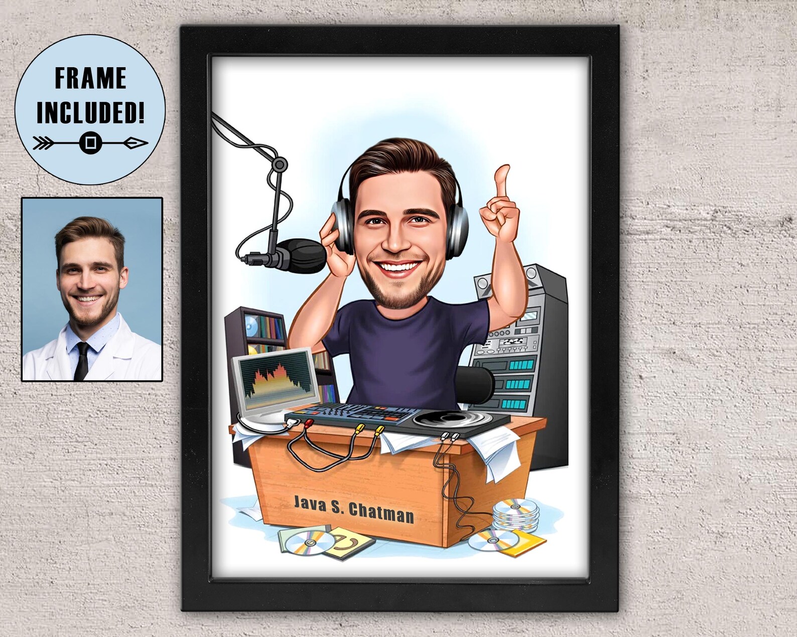Custom DJ Portrait Gift: Framed Radio Host Art - Etsy