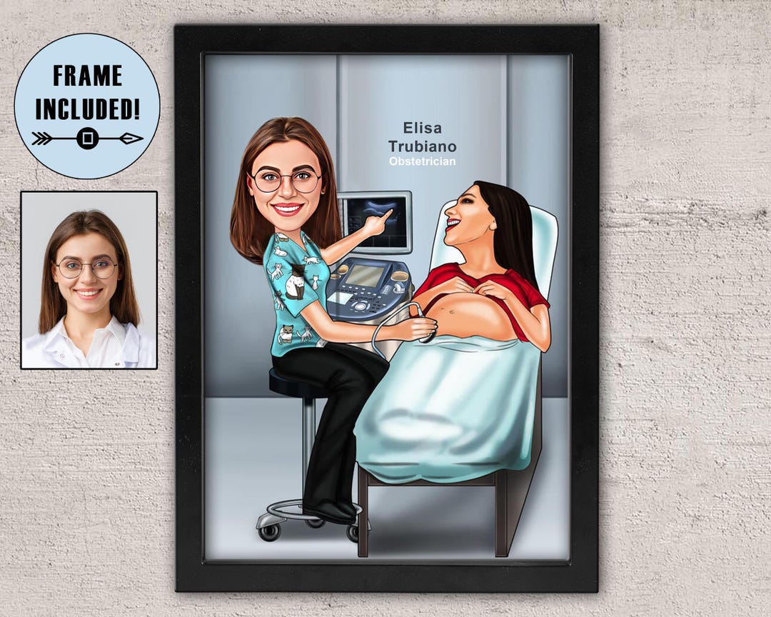 Obstetrician Doctor Framed Caricature, Doula Gift, Custom Cartoon ...
