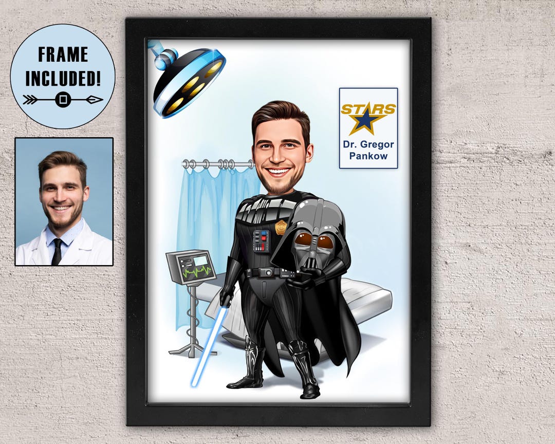 Darth Vader Doctor Caricature: Star Wars Retirement Gift, Framed Art ...