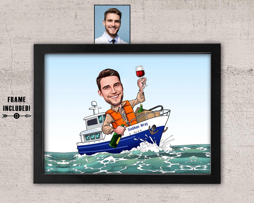 Personalized Boat Lover Cartoon: Custom Caricature Framed Print - Etsy